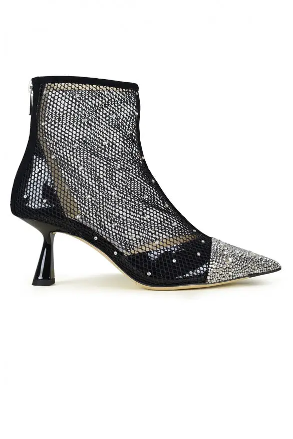 JIMMY CHOO Kix 65 Embellished Mesh Ankle Boots - Black
