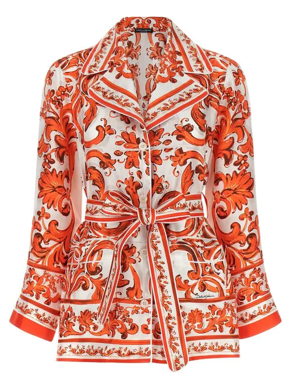 Dolce & Gabbana Striped Cotton Silk Blend Pajama Shirt - Orange