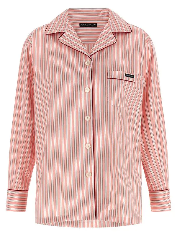 Dolce & Gabbana Striped Cotton Silk Blend Pajama Shirt - Pink