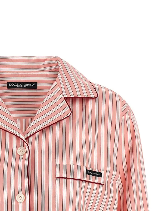 Dolce & Gabbana Striped Cotton Silk Blend Pajama Shirt - Pink