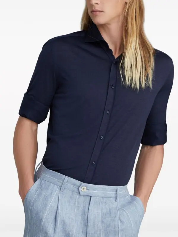 Brunello Cucinelli Silk And Cotton Jersey Shirt With Spread Collar - Multicolor