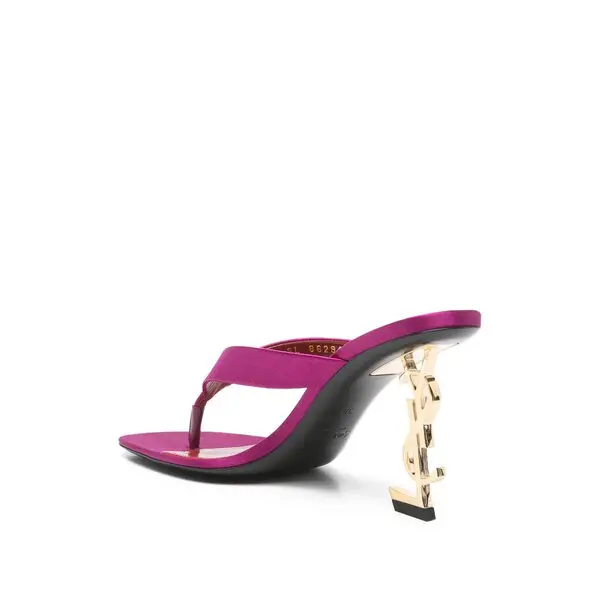 Saint Laurent Thong Strap Monogram Heel Sandals - Pink