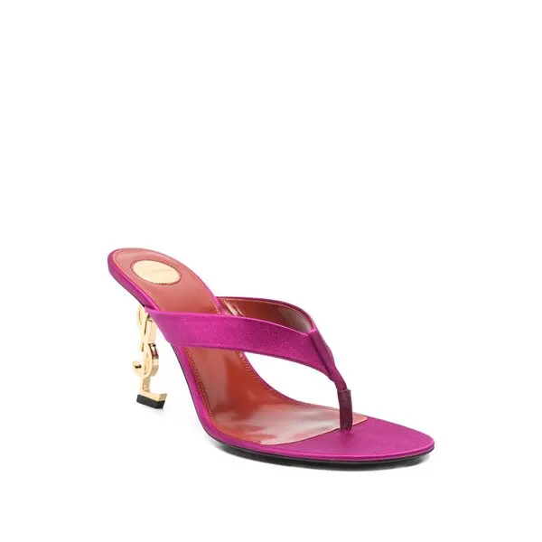Saint Laurent Thong Strap Monogram Heel Sandals - Pink