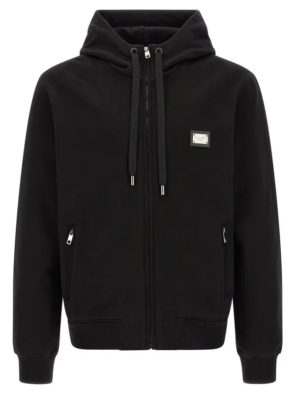 Dolce & Gabbana Logo Plaque Zip-up Hoodie - Black