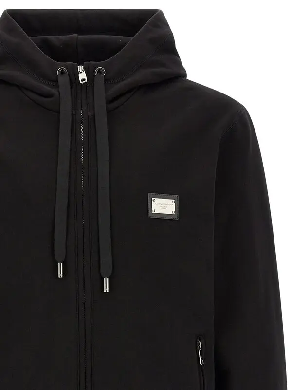Dolce & Gabbana Logo Plaque Zip-up Hoodie - Black