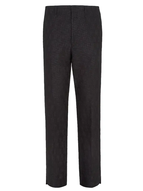 Fendi Linen Ff Jacquard Trousers - Black