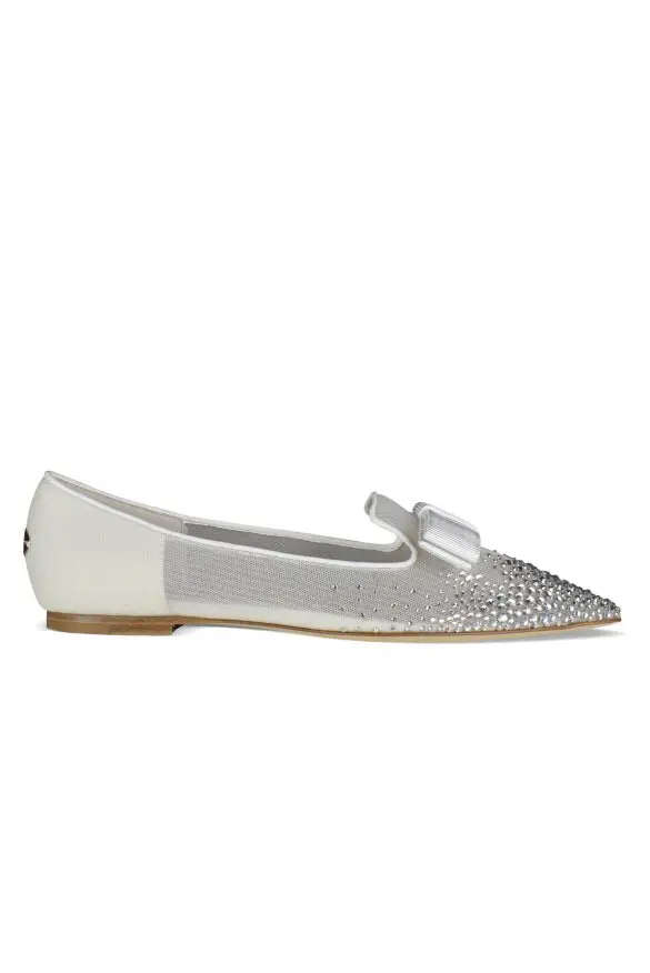 JIMMY CHOO Gala Pointed Toe Embellished Ballerinas - White