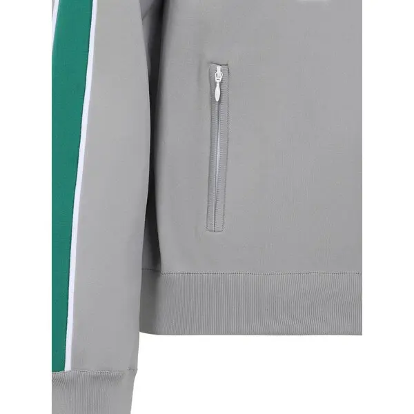 Miu Miu Grey Funnel Neck Zip-up Sweatshirt With Striped Sleeves