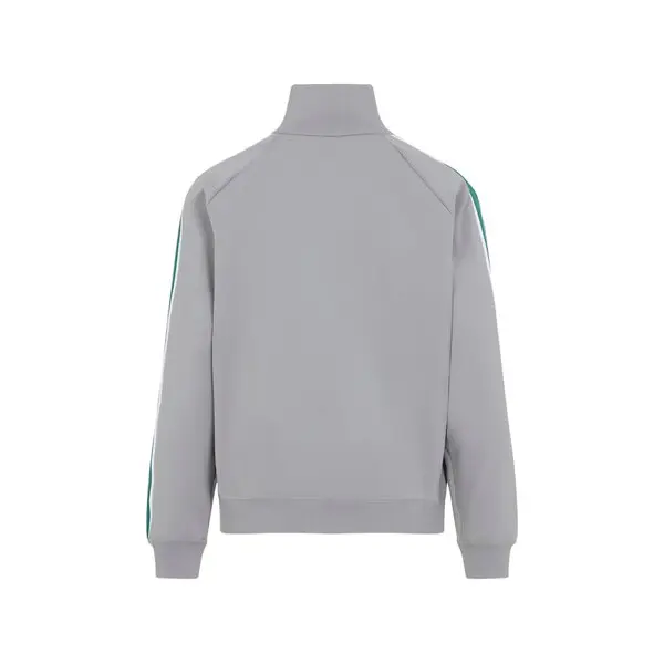 Miu Miu Grey Funnel Neck Zip-up Sweatshirt With Striped Sleeves