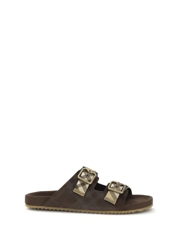 Burberry Check Suede Urchin Sandals - Brown