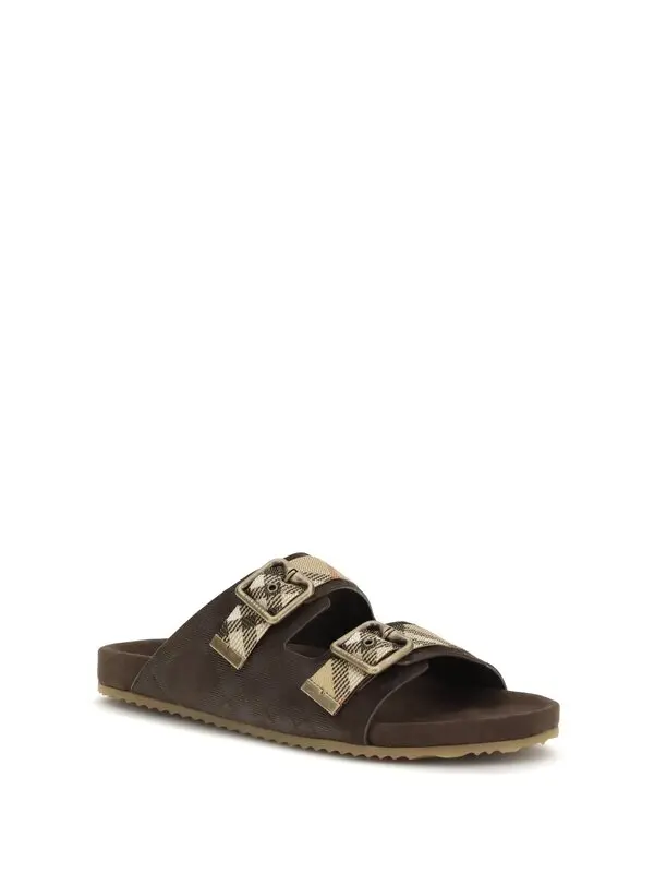 Burberry Check Suede Urchin Sandals - Brown