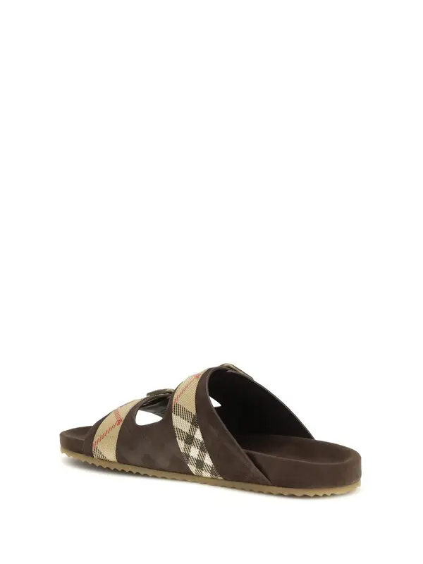 Burberry Check Suede Urchin Sandals - Brown