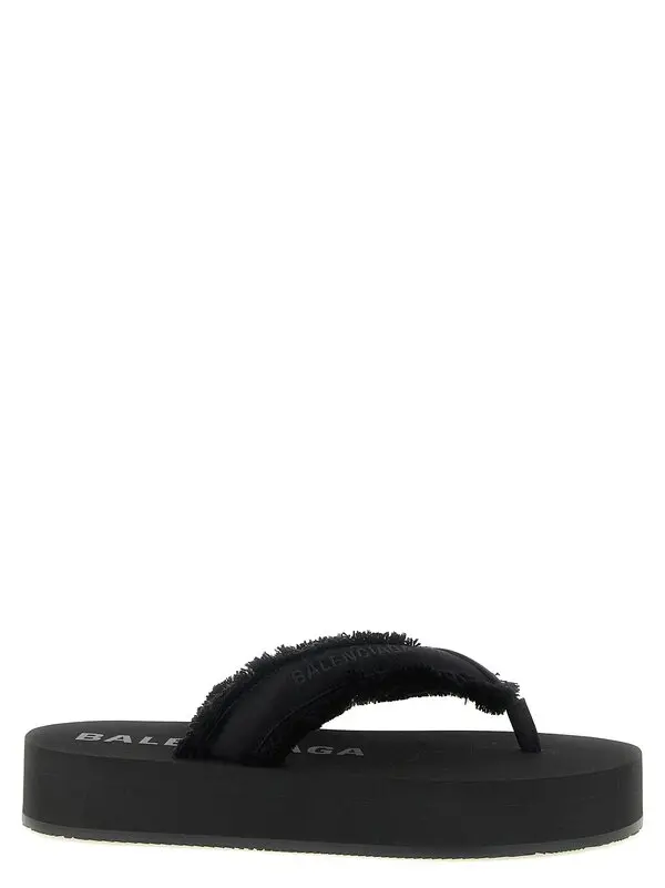 Balenciaga Jet Lag" Brushed Satin Platform Flip Flop Sandals - Black