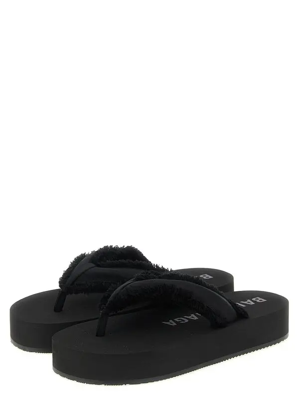 Balenciaga Jet Lag" Brushed Satin Platform Flip Flop Sandals - Black