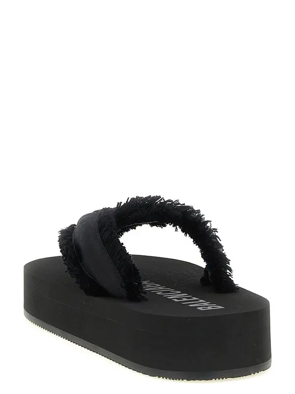 Balenciaga Jet Lag" Brushed Satin Platform Flip Flop Sandals - Black