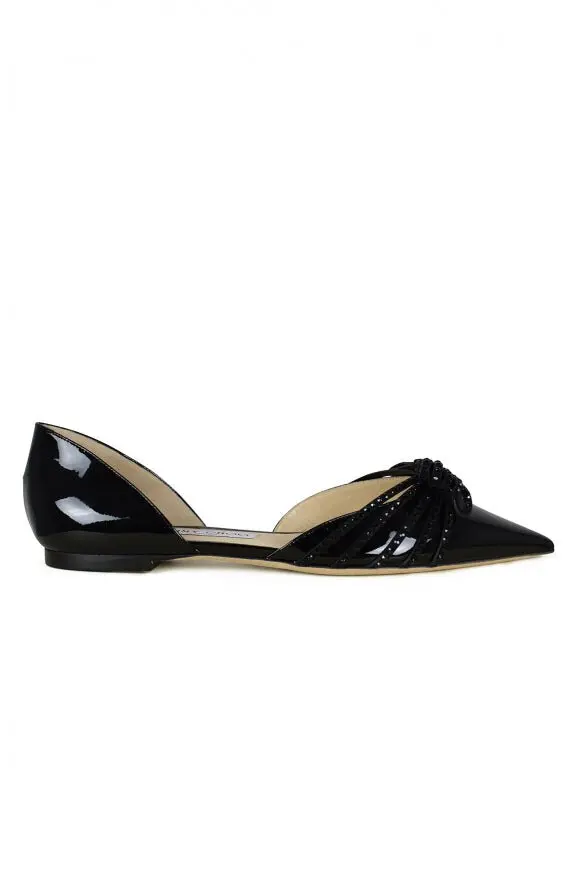 JIMMY CHOO Kaitence Flat With Crystal Embellished Bow - Black