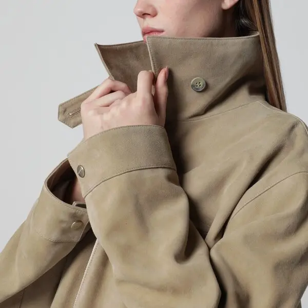 HALFBOY Beige Suede Leather Parka - Cream