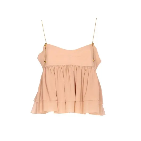 Chloé Sleeveless V-neck Frill Silk Blend Top