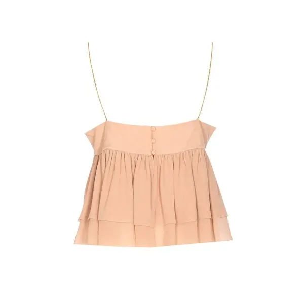 Chloé Sleeveless V-neck Frill Silk Blend Top