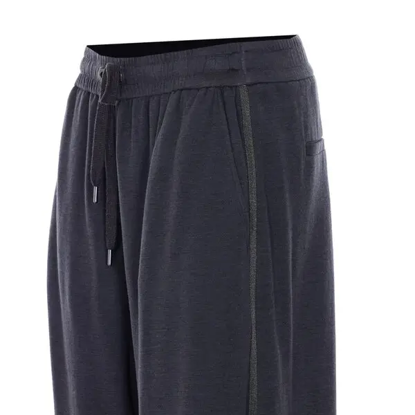 Brunello Cucinelli Wide Leg Trousers With Beaded Stripe - Gray