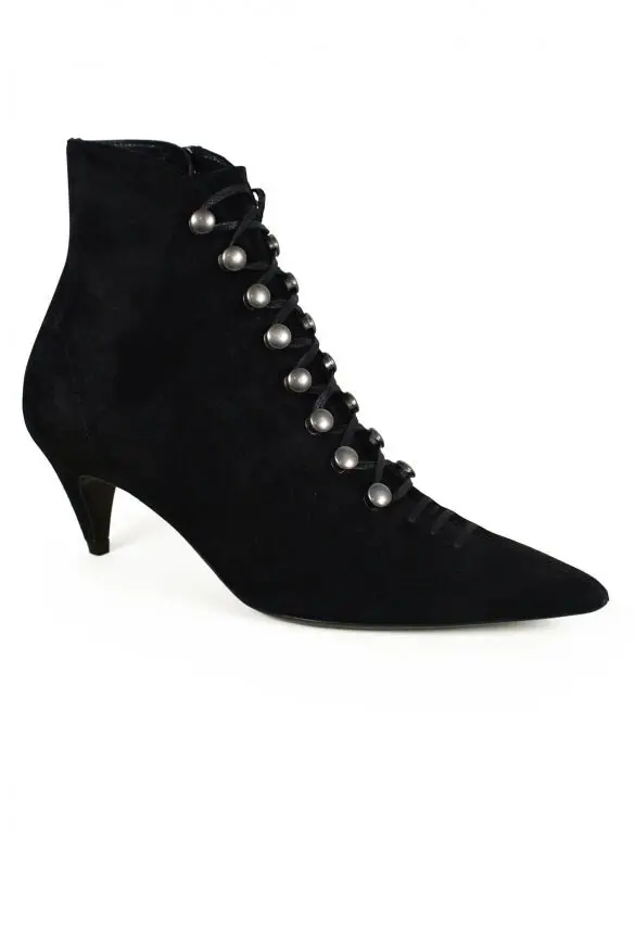 Saint Laurent Suede Lace Up Ankle Boots