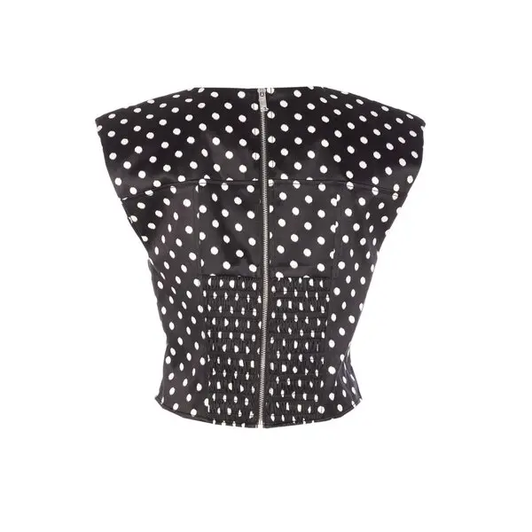 GANNI Polka Dot Satin Corset Top - Black