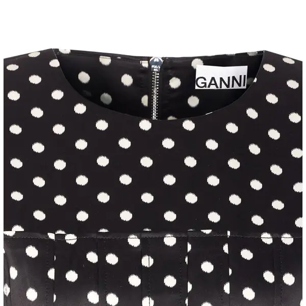 GANNI Polka Dot Satin Corset Top - Black