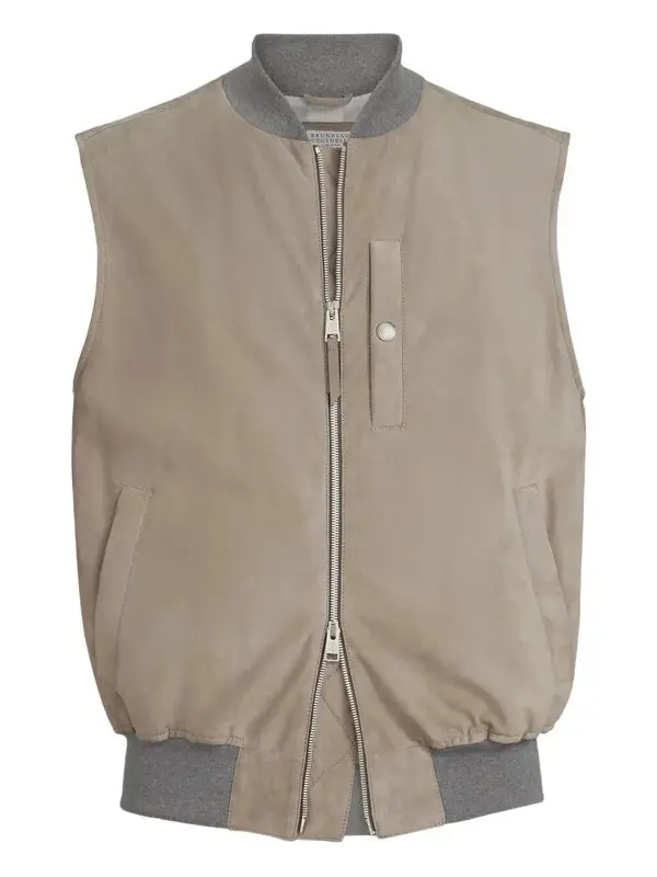 Brunello Cucinelli Sleeveless Leather Zip-up Jacket