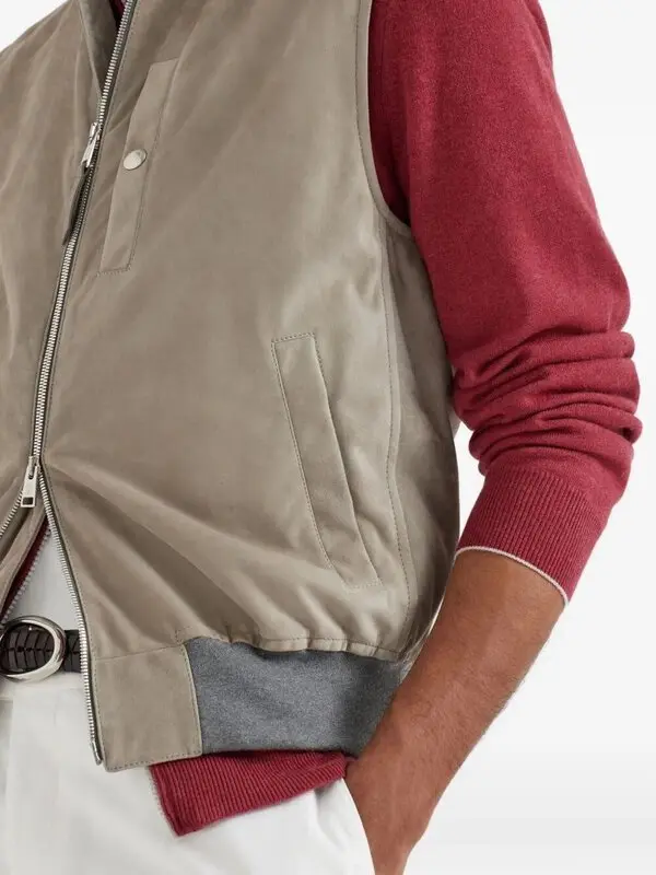 Brunello Cucinelli Sleeveless Leather Zip-up Jacket