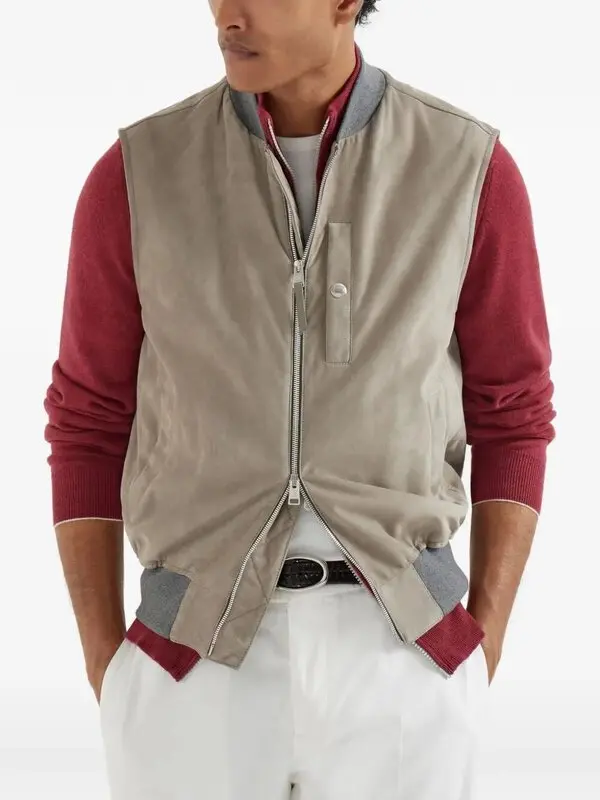 Brunello Cucinelli Sleeveless Leather Zip-up Jacket