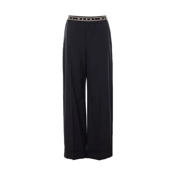 Marni Wide Leg Logo Waistband Pants - Black