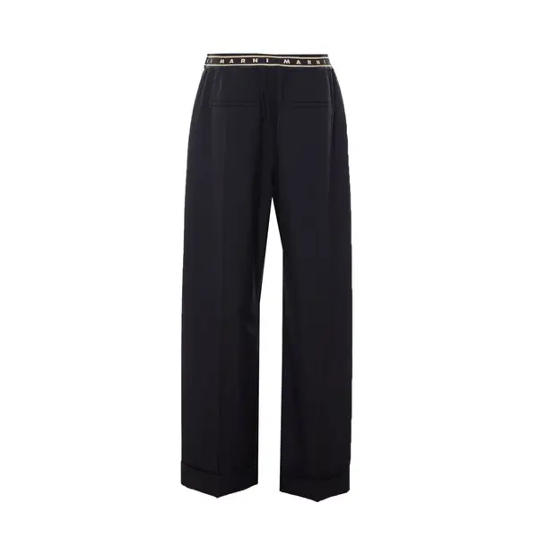 Marni Wide Leg Logo Waistband Pants - Black