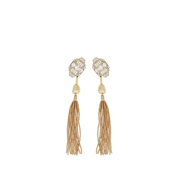 FERRAGAMO Tone Crystal And Resin Pearl Tasseled Drop Earrings - Gold