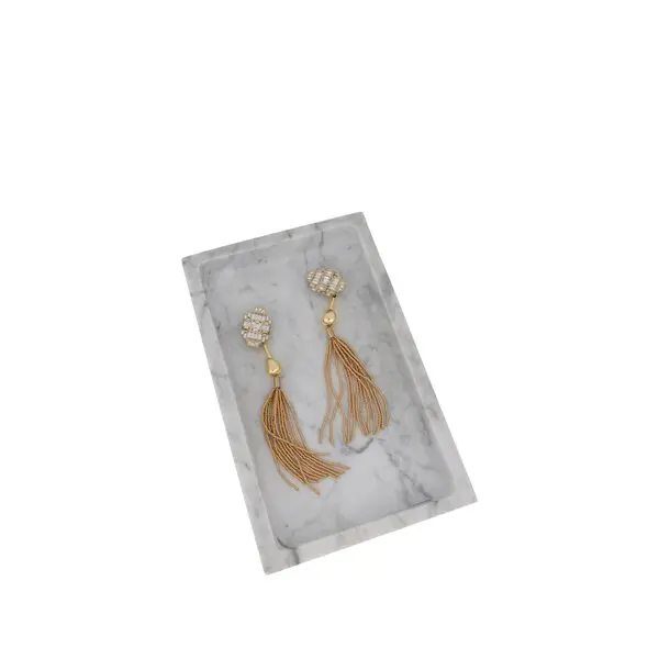 FERRAGAMO Tone Crystal And Resin Pearl Tasseled Drop Earrings