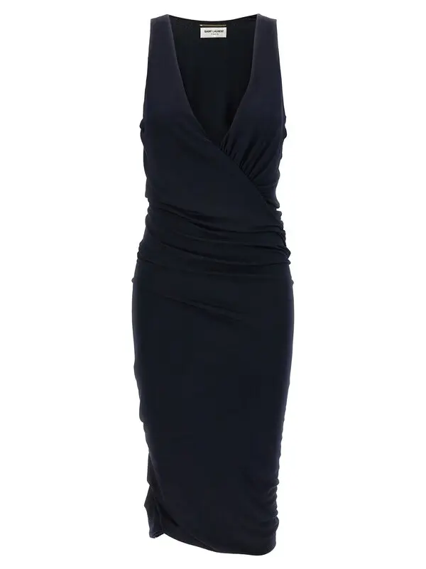 Saint Laurent Sleeveless Jersey Midi Dress - Blue
