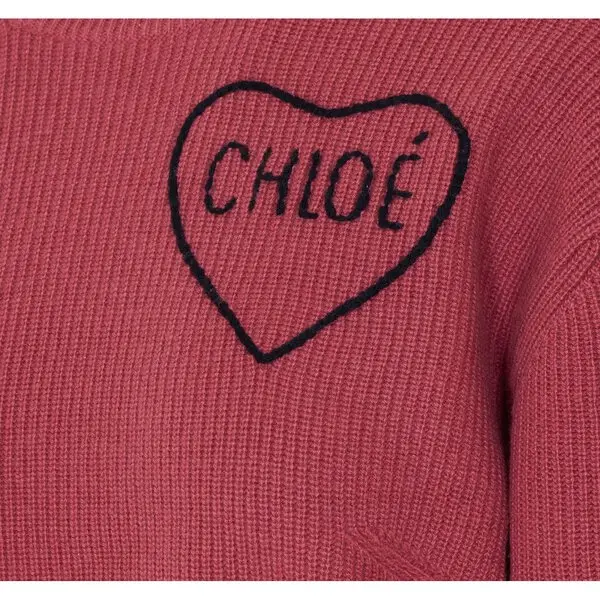 Chloé Ribbed Crew Neck Long Sleeve Sweater With Frontal Logo