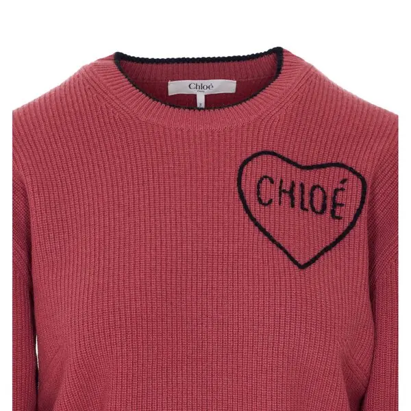 Chloé Ribbed Crew Neck Long Sleeve Sweater With Frontal Logo