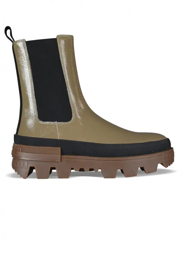 Moncler Patent Leather Chelsea Boots - Brown