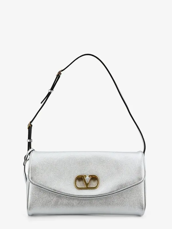 Valentino Garavani Laminated Leather Shoulder Bag - Silver