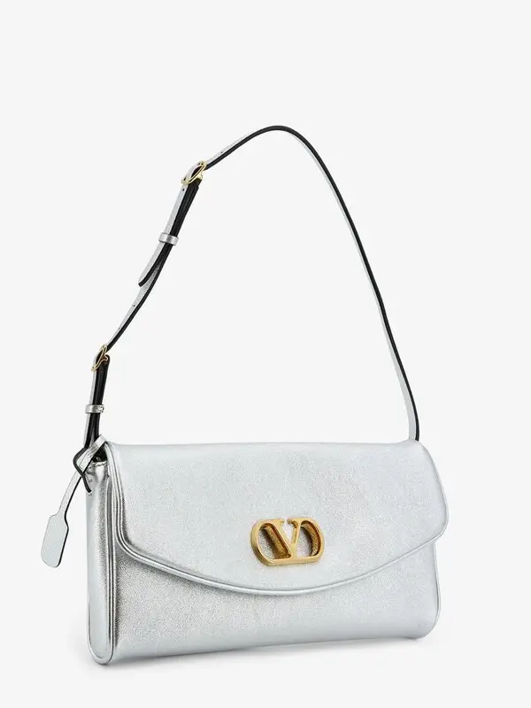 Valentino Garavani Laminated Leather Shoulder Bag - Silver
