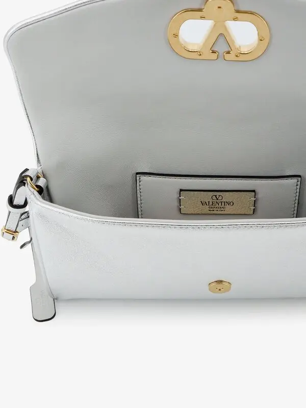 Valentino Garavani Laminated Leather Shoulder Bag - Silver