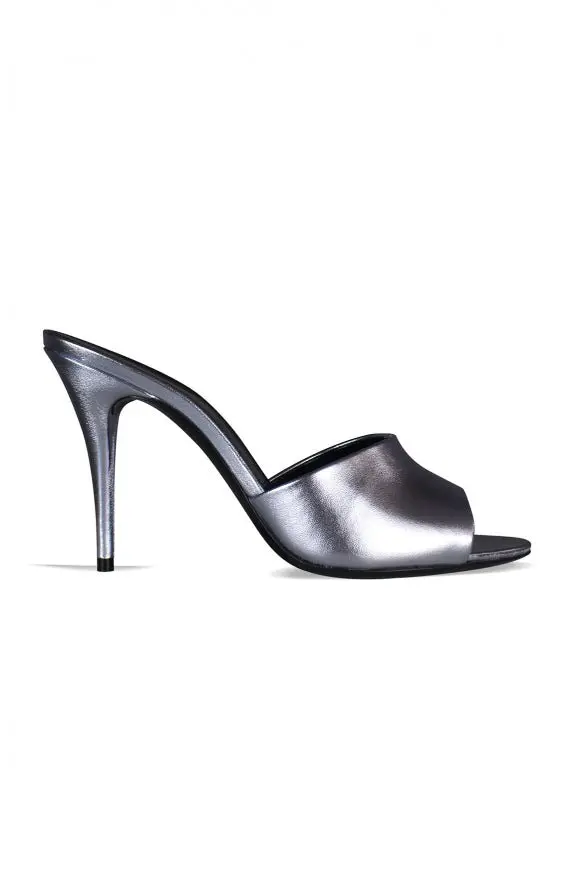 Saint Laurent La 16 Metallic Leather Mules - Silver