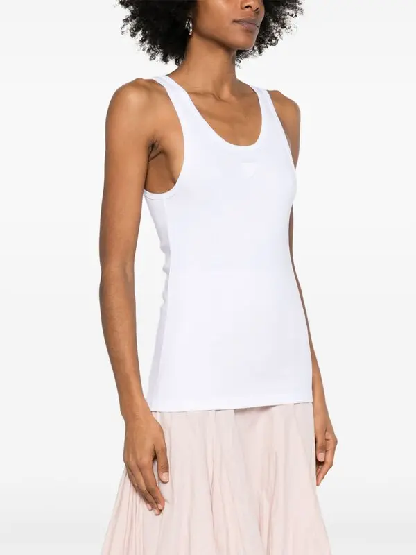 Prada Cotton Tank Top With Back Tie Detail - White