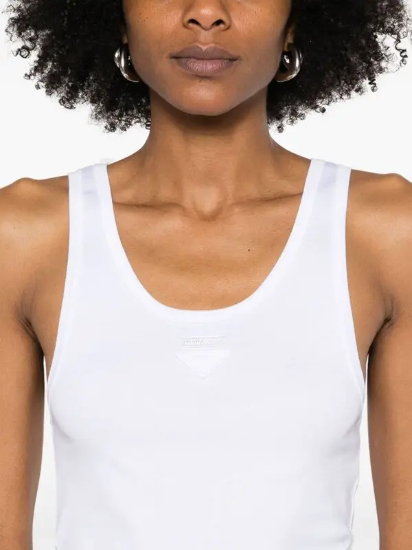 Prada Cotton Tank Top With Back Tie Detail - White