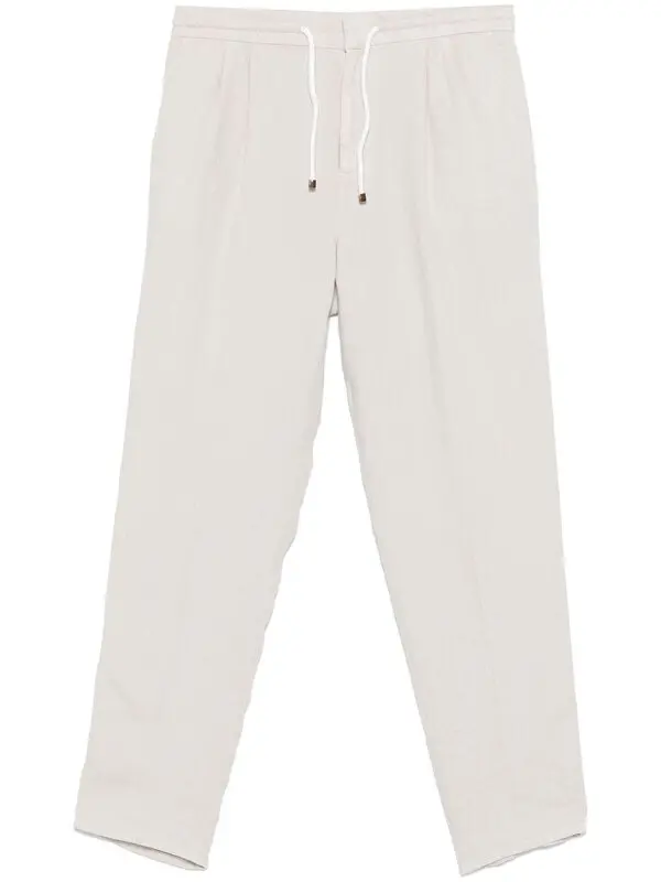 Brunello Cucinelli Garment-dyed Double Pleated Linen Pants With Drawstring - Multicolor