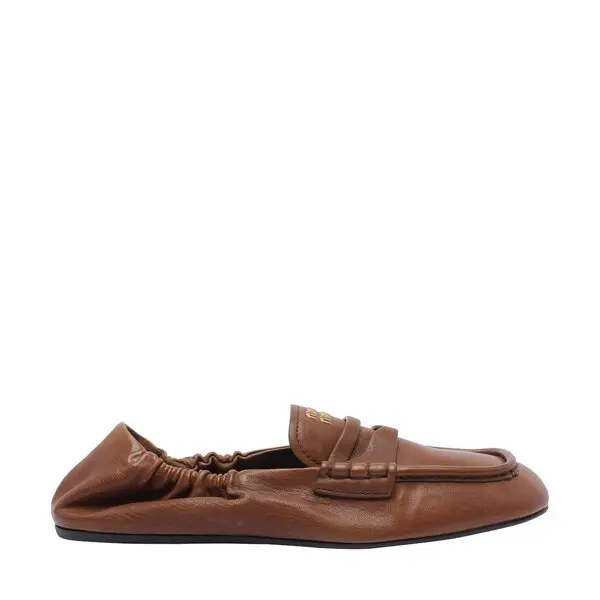 Miu Miu Ruched Leather Loafers - Brown