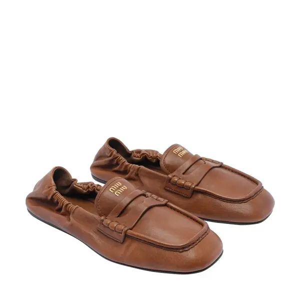 Miu Miu Ruched Leather Loafers - Brown