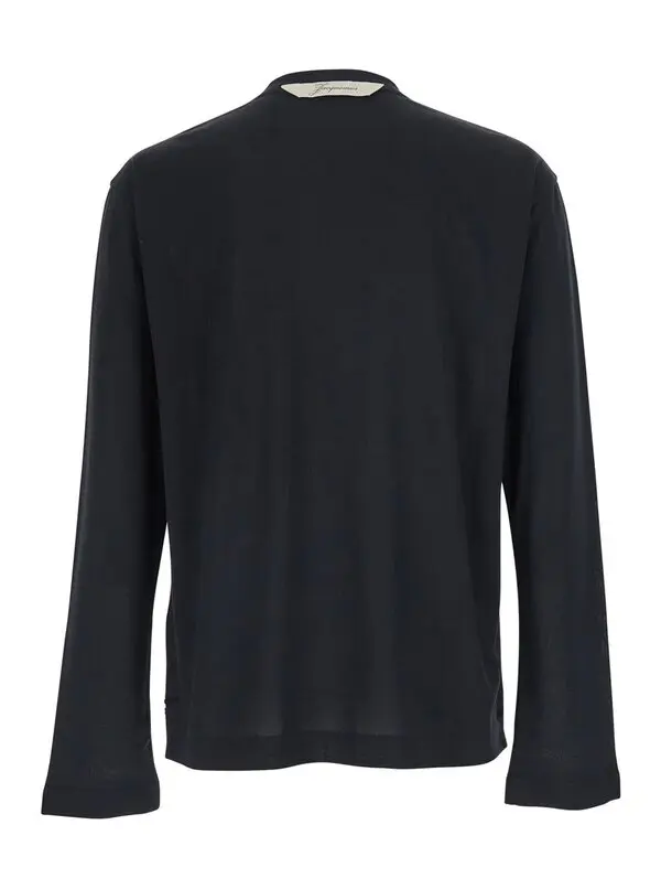 Jacquemus Le T-shirt Rond Carre' Crew Neck T-shirt With Long Sleeves In Tech Fabric For - Black