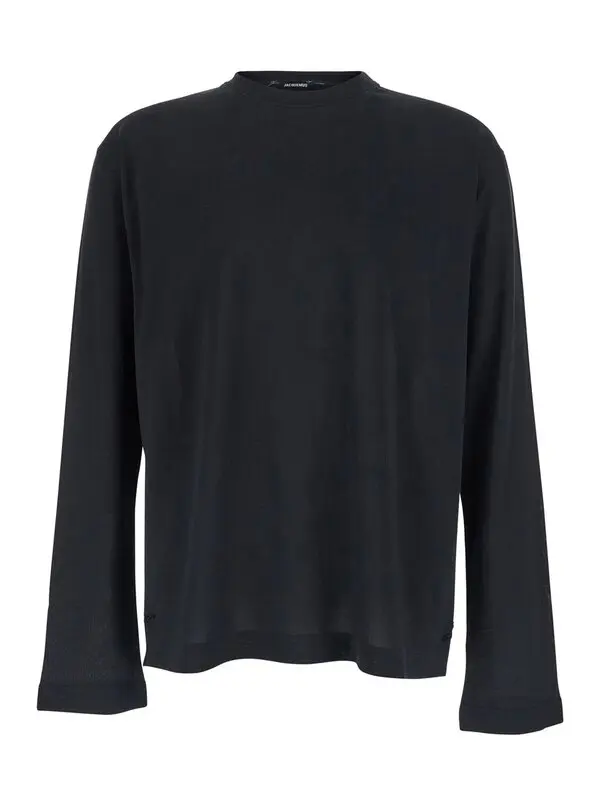 Jacquemus Le T-shirt Rond Carre' Crew Neck T-shirt With Long Sleeves In Tech Fabric For - Black