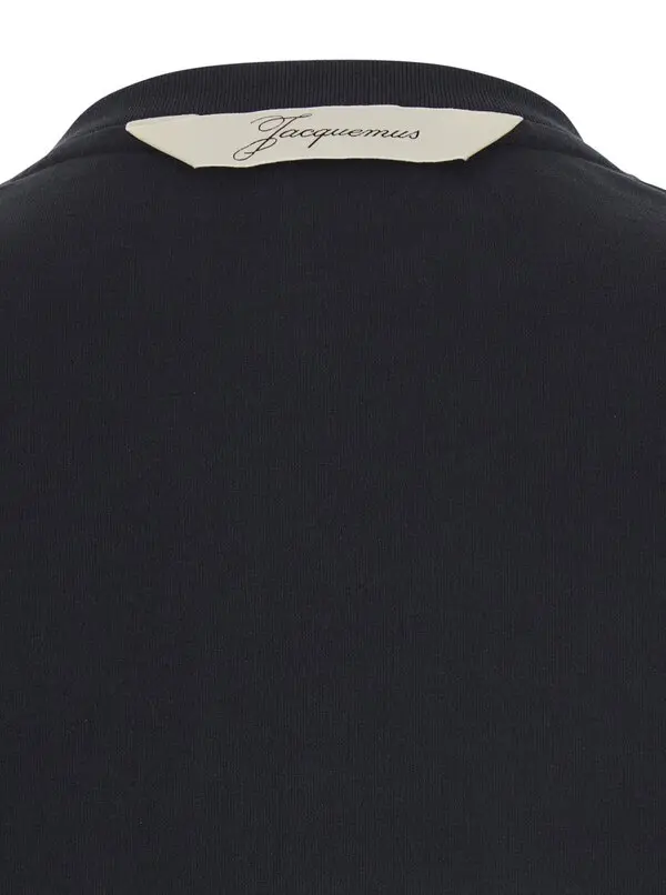 Jacquemus Le T-shirt Rond Carre' Crew Neck T-shirt With Long Sleeves In Tech Fabric For - Black